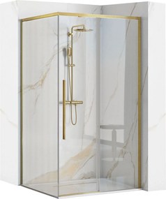 Rea Solar, sprchový kout s posuvnými dveřmi 90(dveře) x 90(stěna) x 195 cm, 6mm čiré sklo, zlatý matný profil, REA-K9500