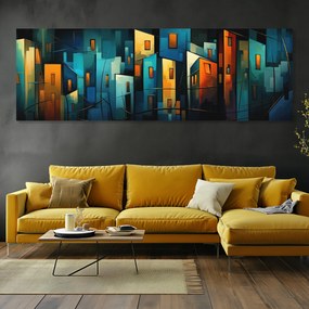 Obraz na plátně - Barevné noční městečko, abstrakce FeelHappy.cz Velikost obrazu: 150 x 50 cm