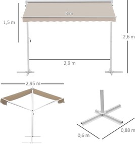 Stojící zahradní markýza Outsunny 3x3m se sklopným ramenem a klikou, béžová, ideální na terasu a zahradu | Aosom.de