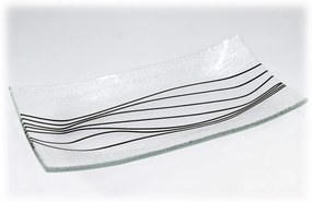 BDK-GLASS Extra čirá skleněná mísa s černo-stříbrným dekorem LINKY Rozměr: 30x18cm