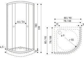 Novoterm Čtvrtkruhový sprchový kout NV-Pixel 80x80 černá/potisk + vanička