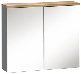 COMAD Závěsná skříňka se zrcadlem - BALI 841 grey, šířka 80 cm, grafit/dub votan