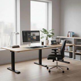 Výškově nastavitelný stůl OfficeTech Long, 240 x 80 cm, černá podnož, dub kraft