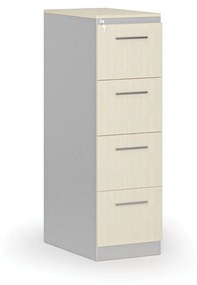 Kovová zásuvková kartotéka PRIMO s dřevěnými čely A4, 4 zásuvky, šedá/bílá