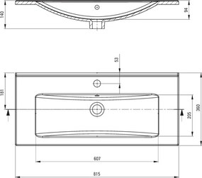 Deante Tubo, keramické umyvadlo na zapuštění 815x360x140 mm, bílá lesklá, DEA-CTU_638M