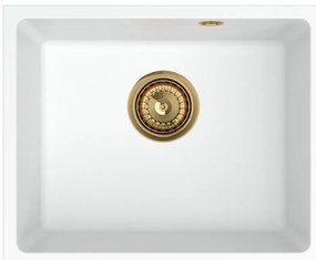 Sink Quality Crypton 55, kuchyňský granitový dřez 460x375x205 mm + zlatý sifon, bílá, SKQ-CRY.W.1KBO.55.XG