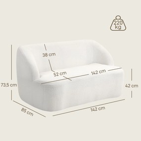 HOMCOM Dvoumístná pohovka, zakřivený design, čalouněná pohovka s fleecovým potahem, pro obývací pokoj, ložnici, domáci kancelář, krémově bílá