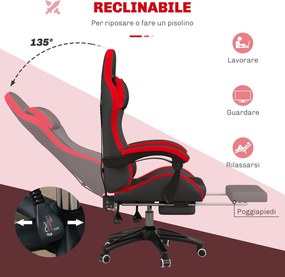 Ergonomická herní židle Vinsetto z PU kůže a oceli s opěrkou hlavy a nastavitelnou výškou, sklápěcí opěrkou a bederním polštářem, 65x65x121-129 cm, č…