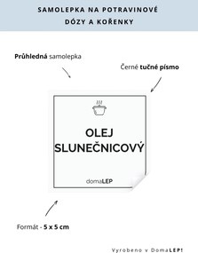 Samolepka na láhev OLEJ SLUNEČNICOVÝ – průhledná, 5 x 5 cm, tučné písmo