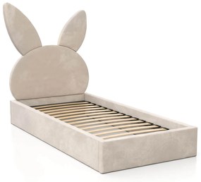 Čalouněná dětská postel 90x200 s roštem, béžová Velvet Kids Line 2 Rabbit