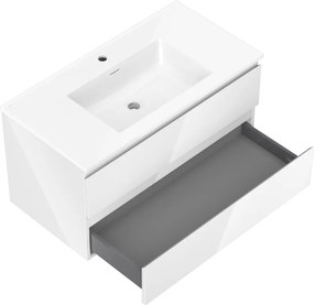 Mexen Orio, koupelnová skříňka 90 cm s umyvadlem Otis, 2 zásuvky, bílá lesklá, 91A10-09047-2-BFF00-W18M00
