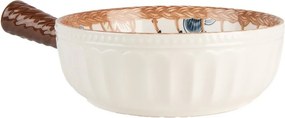 Bílá keramická miska s modrými květy a rukojetí - 22*16*6 cm / 500 ml