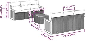 7dílná zahradní sedací souprava s polštáři šedá polyratan 3227475