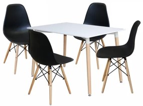 Jídelní set pro 4 osoby stůl 120x80 bílý + 4 židle černé UNO