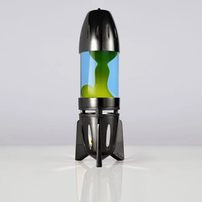 Mathmos Fireflow R1 Black, originální lávová lampa černá s modrou tekutinou a žlutou lávou, pro čajovou svíčku, výška 24cm