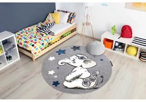 Dětský kusový koberec Sloník šedý kruh 120cm