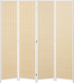 HOMCOM Skládací Oddělovač Místnosti 4 Panely 180x180 cm Ručně Tkaný z Bambusu a Bavlny Elegantní Dekorace do Obývacího Pokoj Bílá | Aosom
