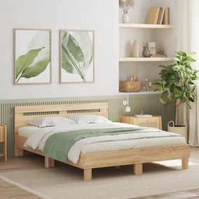 Rám postele s čelem a LED osvětlením dub sonoma 140 x 190 cm 3207562
