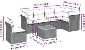 7dílná zahradní sedací souprava s poduškami šedá polyratan 3255997
