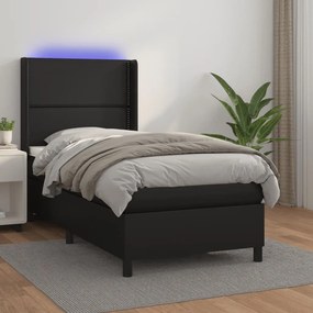 vidaXL Box spring postel s matrací a LED 90x200 cm umělá kůže [3139306] Barva: Černá