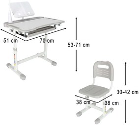 Creative Corner Dětský psací stůl se zásuvkou židle lampa šedá