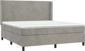 Box spring postel s matrací a LED světle šedá 180x200 cm samet 3139457