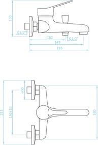 Kuchinox Tibi, nástěnná vanová baterie bez sprchového setu, chromová, LAV-BQY_010D