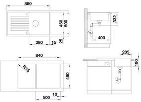 Blanco Zia 5 S, silgranitový dřez 860x500x190 mm, 1-komorový, šedá vulkán, BLA-527387