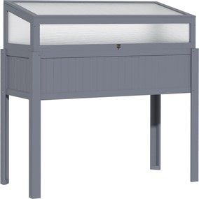 Outsunny Dřevěný Zahradní Záhon s Krytem 2-v-1 Skleník pro Rajčata Zeleninový Záhon Bylinkový Záhon na Balkon a Terasu Polykarbonát Šedý 120 x 54 x 11