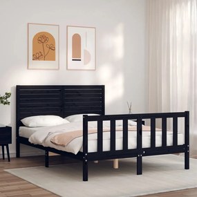 Rám postele s čelem černý 140 x 190 cm masivní dřevo,  3193190