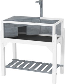 PawHut zvýšený dům pro želvy s 2 zónami, otevíracím víkem, držákem na lampu a panoramatickým výhledem – 84,5 × 47,5 × 90 cm (šedý)