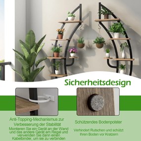Costway Flower Shelf 6patrový kovový stojan na rostliny Half Moon (balení 2 ks)