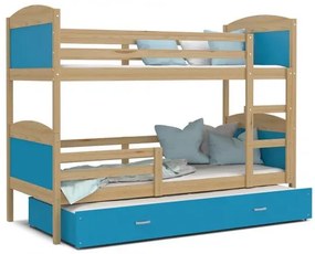 DOBRESNY Dětská patrová postel MATYAS 3 80x190 cm s borovicou konstrukcí v modré barvě s přistýlkou