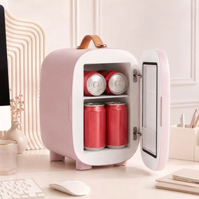 HOMCOM Mini lednička, lednička Beauty Fridge, objem 4 L, 20,3 x 26,3 x 28 cm, růžová