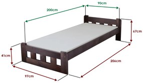 Postel Naomi zvýšená 90 x 200 cm, ořech Rošt: S laťkovým roštem, Matrace: Matrace Deluxe 10 cm