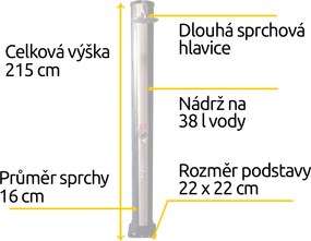 Hawaj solární sprcha Uno 38L černo-stříbrná s teploměrem