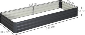 Outsunny vyvýšený ocelový záhon 241 x 90,5 x 30 cm truhlík na květiny zahradní záhon bylinkový záhon zeleninový záhon šedý pro milovníky zahrady |