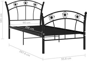 Rám postele s fotbalovým motivem černý kov 90 x 200 cm 324744