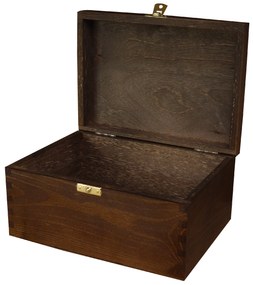Dřevěná krabička s víkem a zapínáním - 22 x 15,5 x 10,5 cm, nátěr tmavě hnědý - 2. JAKOST!
