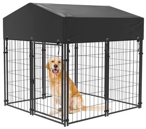 Venkovní kovová psí bouda s textilní střechou odolnou proti UV záření