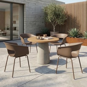 Outsunny Zahradní židle 4dílná sada ergonomické balkonové židle s výřezovým designem, područkou, odolné vůči povětrnostním vlivům, antikorozní, káva