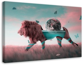Gario Obraz na plátně Lev nesoucí planetu surrealismus - Bryantama Art Rozměry: 60 x 40 cm