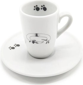 Porcelánový espresso šálek Jezevčík s podšálkem, 130 ml – s ručně malovanou perokresbou, český autorský design