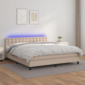Box spring postel matrace a LED cappuccino 180x200cm umělá kůže 3134242