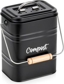 VILDE Kuchyňský kompostér s uhlíkovým filtrem, na bio odpad, kovový, černý, 3,5 l