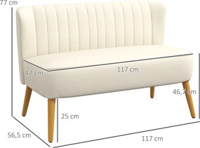 HOMCOM dvoumístná pohovka, malá čalouněná sedačka s efektem lnu pro obývací pokoj, ložnici a malé prostory — krémová (117 × 56,5 × 77 cm)