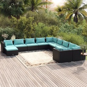 vidaXL 11dílná zahradní sedací souprava s poduškami polyratan [3102709] Barva: Šedá a modrá