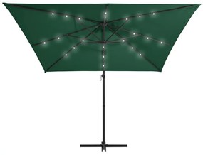 Konzolový slunečník s LED světly ocelová tyč 250x250 cm zelený - Default Title