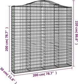 Klenutý gabionový koš 200 x 30 x 200/220 cm pozinkované železo 153390