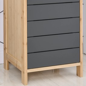 HOMCOM koupelnová skříňka, víceúčelová skříňka, 3 patra, nastavitelná, MDF + bambus, šedá, 32x30x80 cm
